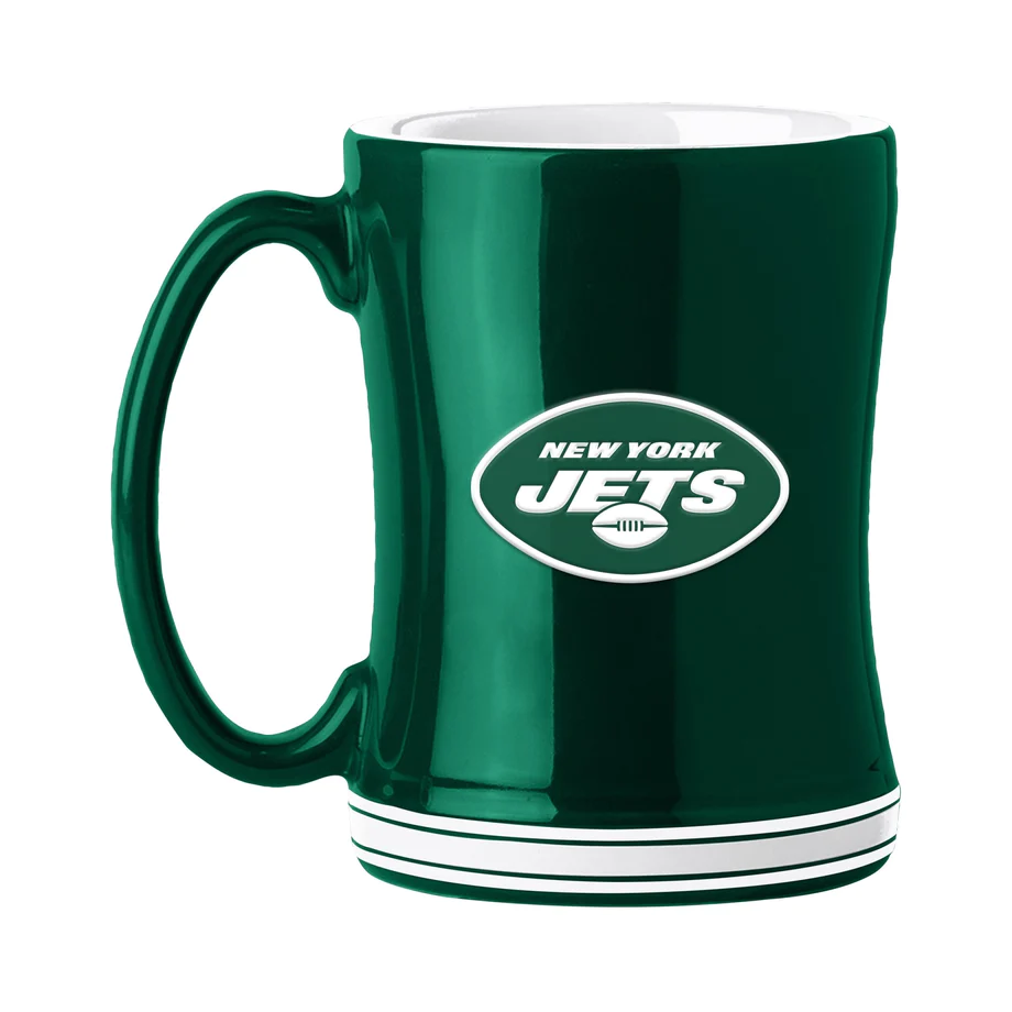 New York Jets Coffee Mug 14oz Sculpted Relief Team Color - Sports Fan Shop