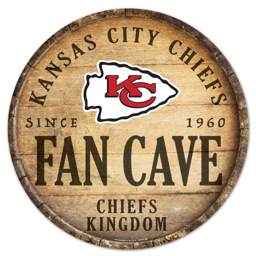 Kansas City Chiefs Sign Wood 14 Inch Round Barrel Top Design - Sports ...