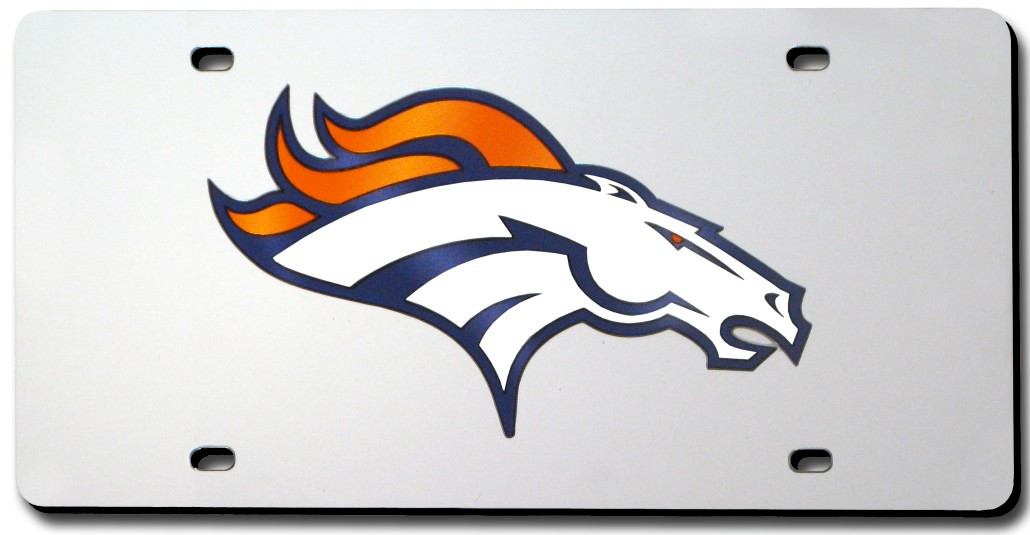 Denver Broncos License Plate Laser Cut Silver - Sports Fan Shop