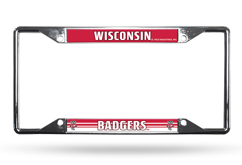 Wisconsin Badgers License Plate Frame Chrome EZ View - Sports Fan Shop