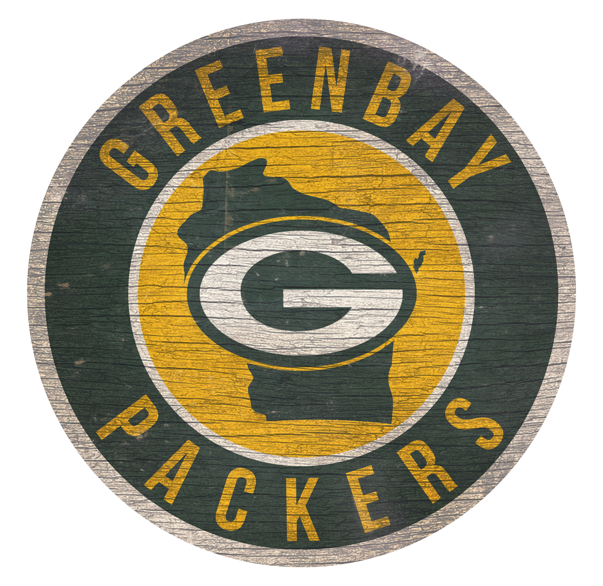 Green Bay Packers Sign Wood 12 Inch Round State Design - Sports Fan Shop