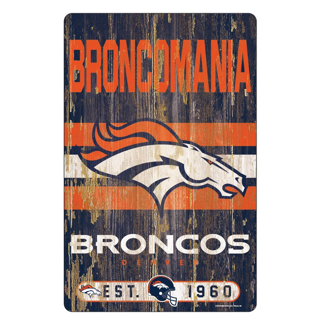 Denver Broncos Sign 11x17 Wood Slogan Design - Sports Fan Shop