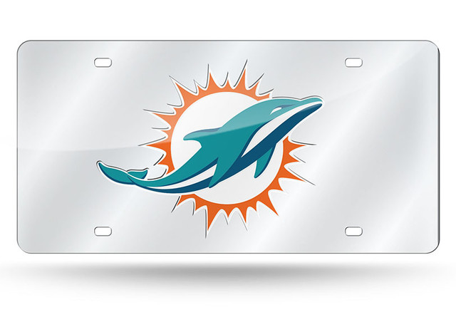 Miami Dolphins License Plate Laser Cut Silver - Sports Fan Shop