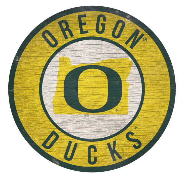 Oregon Ducks Sign Wood 12 Inch Round State Design - Sports Fan Shop