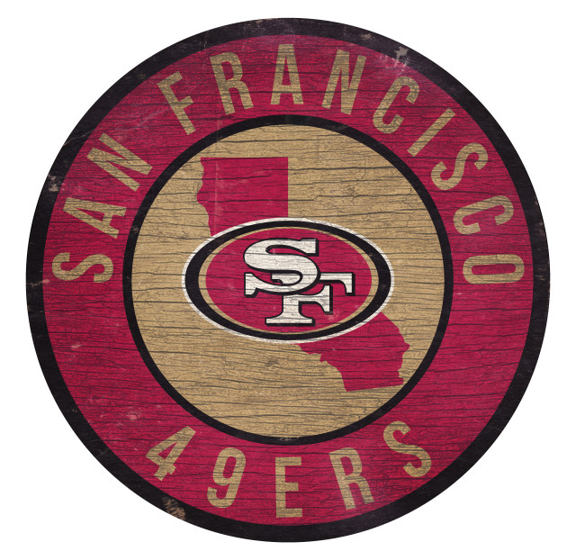 San Francisco 49ers Sign Wood 12 Inch Round State Design - Sports Fan Shop
