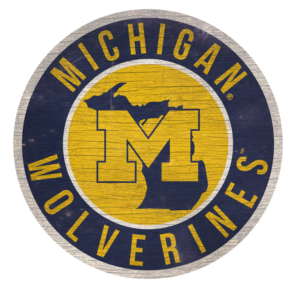Michigan Wolverines Sign Wood 12 Inch Round State Design - Sports Fan Shop