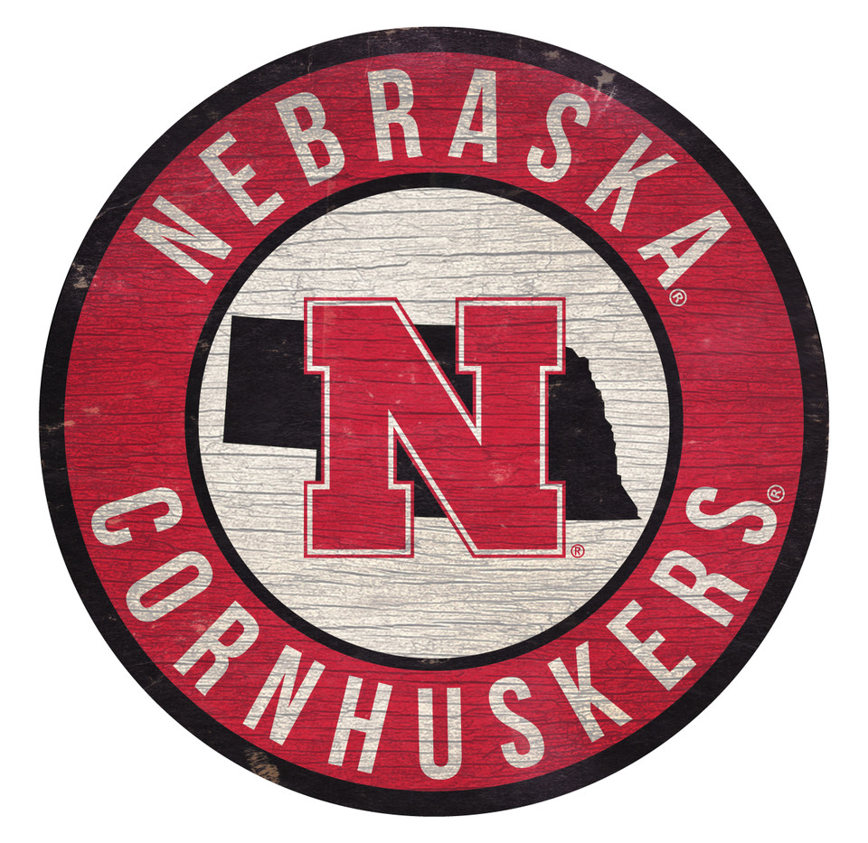 Nebraska Cornhuskers Sign Wood 12 Inch Round State Design - Sports Fan Shop
