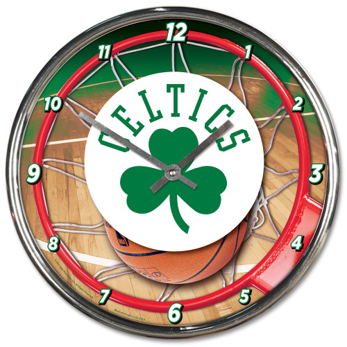 Boston Celtics Clock Round Wall Style Chrome - Sports Fan Shop