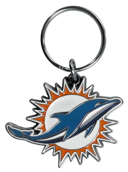 Miami Dolphins Chrome Logo Cut Keychain - Sports Fan Shop