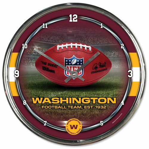 Washington Football Team Clock Round Wall Style Chrome - Sports Fan Shop