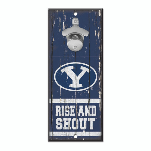 BYU Cougars Sign Wood 5x11 Bottle Opener Slogan - Sports Fan Shop