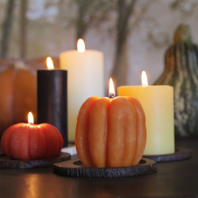 Beeswax Pumpkin Candle - Medium (Light Orange, 3" x 3.25")