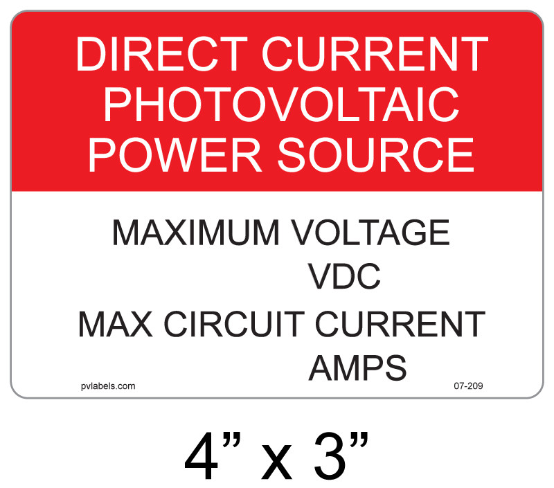 07-209 | SOLAR METAL SIGN - DIRECT CURRENT - PHOTOVOLTAIC | PV LABELS