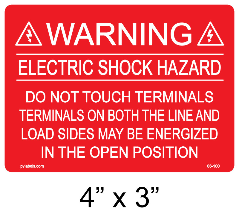 02-100 | SOLAR REFLECTIVE LABEL - WARNING - ELECTRIC SHOCK NEC 2011 690 ...