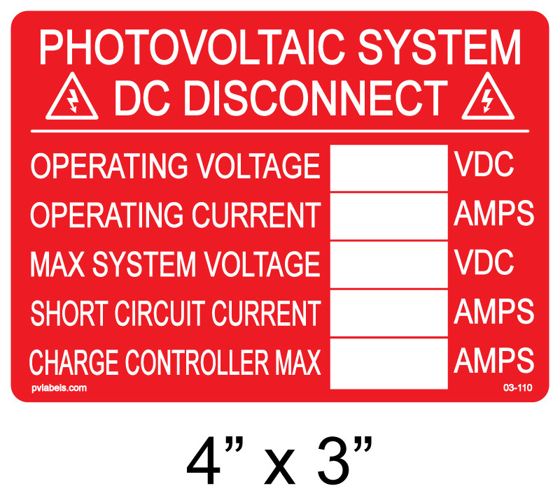 PLACEMENT - DC DISCONNECT - PV Labels