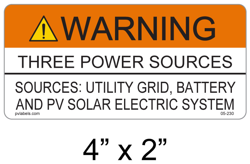 Warning Three Power Sources Sources Utility Grid | PV Labels 05-230
