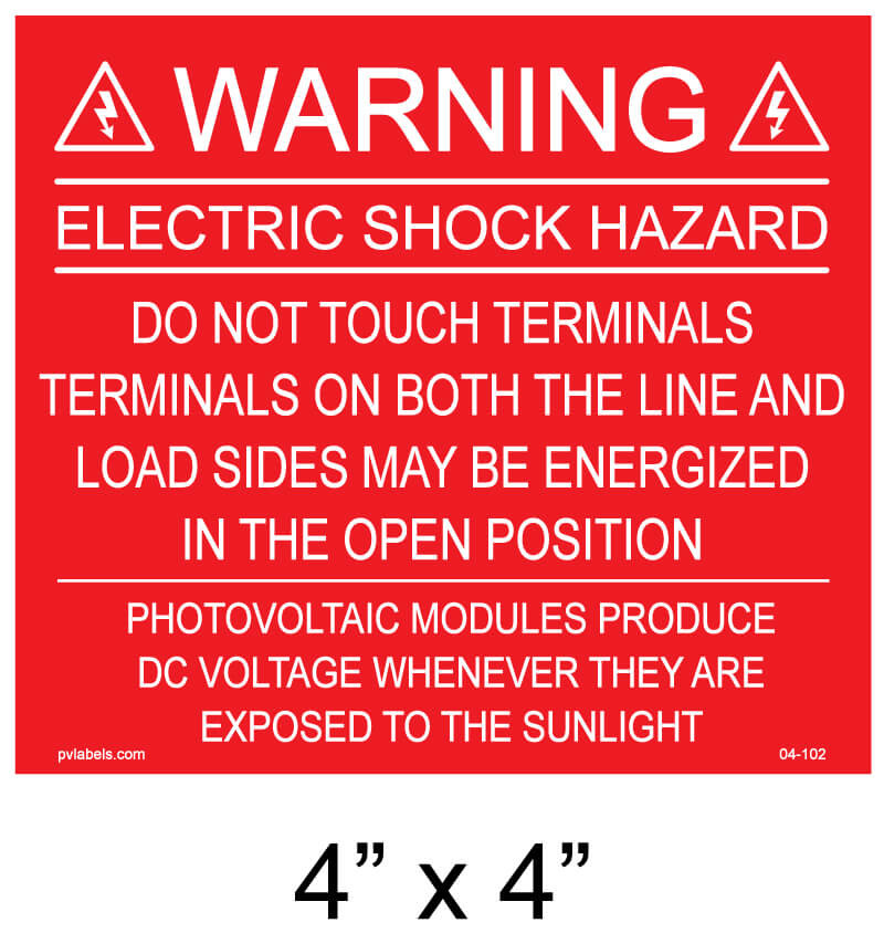 Warning Electric Shock Hazard Do Not Touch Term | PV Labels 04-102
