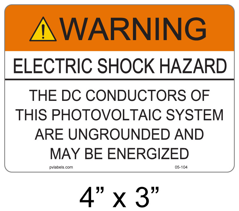 Warning Electric Shock Hazard The DC Conductor | PV Labels 05-104