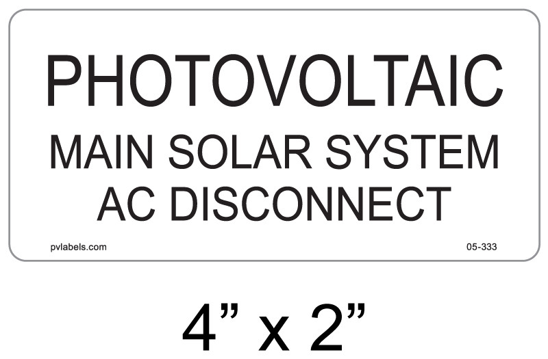 05-333 | SOLAR LABEL - PHOTOVOLTAIC - MAIN SOLAR | PV LABELS