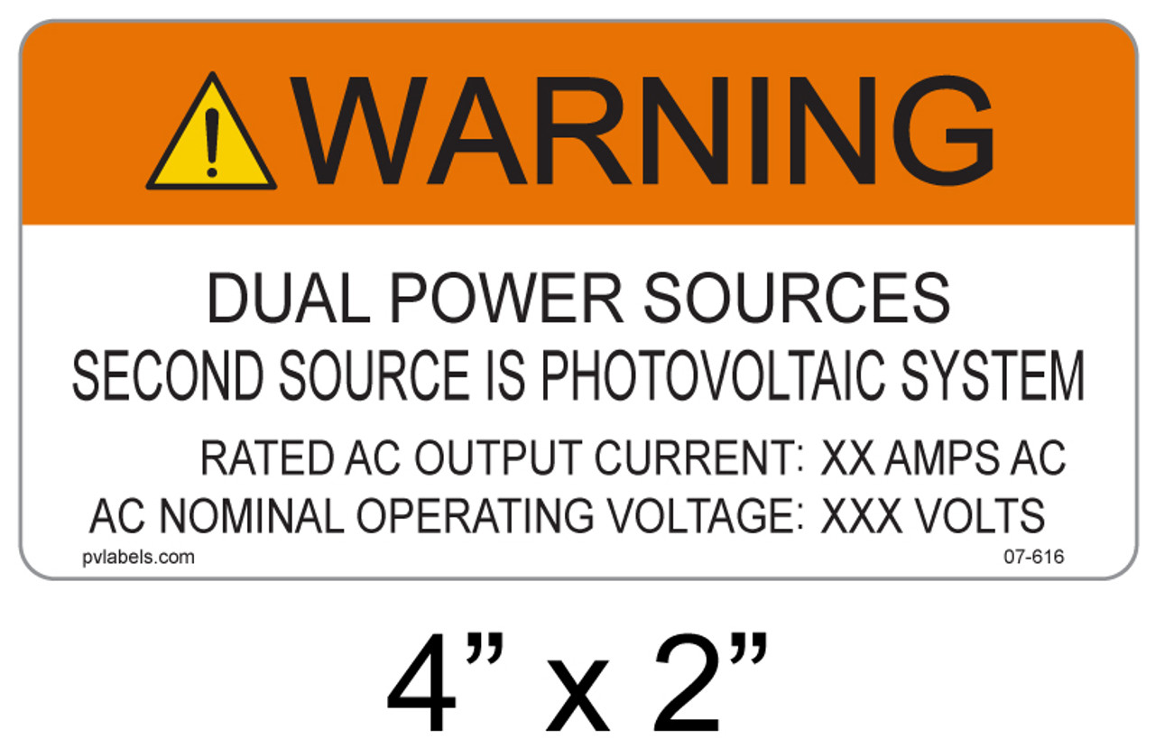 07-616 | SOLAR CUSTOM METAL SIGN - WARNING - DUAL POWER | PV LABELS