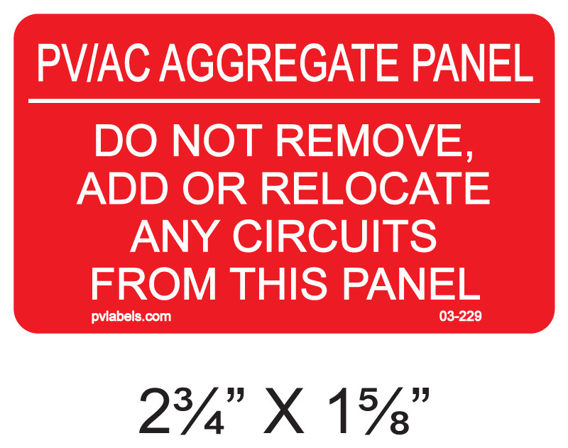 03-229 | SOLAR LABEL - PV/AC AGGREGATE PANEL - | PV LABELS