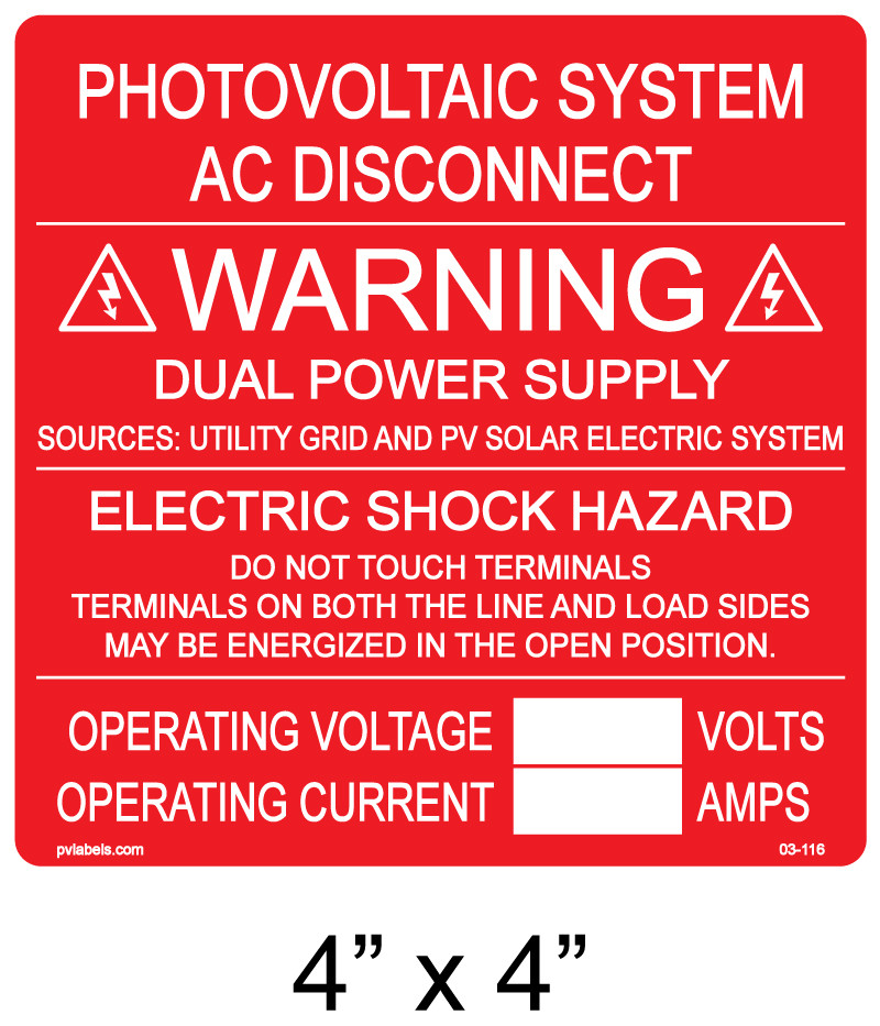 PLACEMENT - AC DISCONNECT - PV Labels