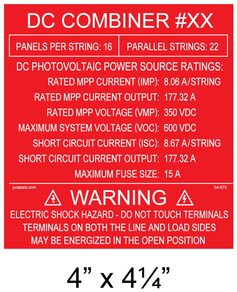 PLACEMENT - DC COMBINER BOX - PV Labels