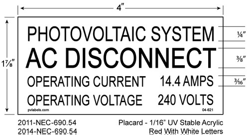 Solar Placards - AC Disconnect Custom Nominal Voltage - NEC 690.54 | PV ...