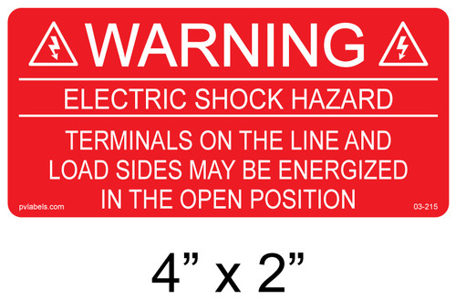 03-205 | SOLAR LABEL - PANELBOARD IS ENERGIZED FROM TWO | PV LABELS