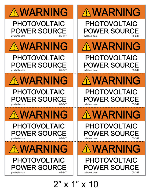 Solar Label - WARNING PHOTOVOLTAIC POWER SOURCE | PV Labels