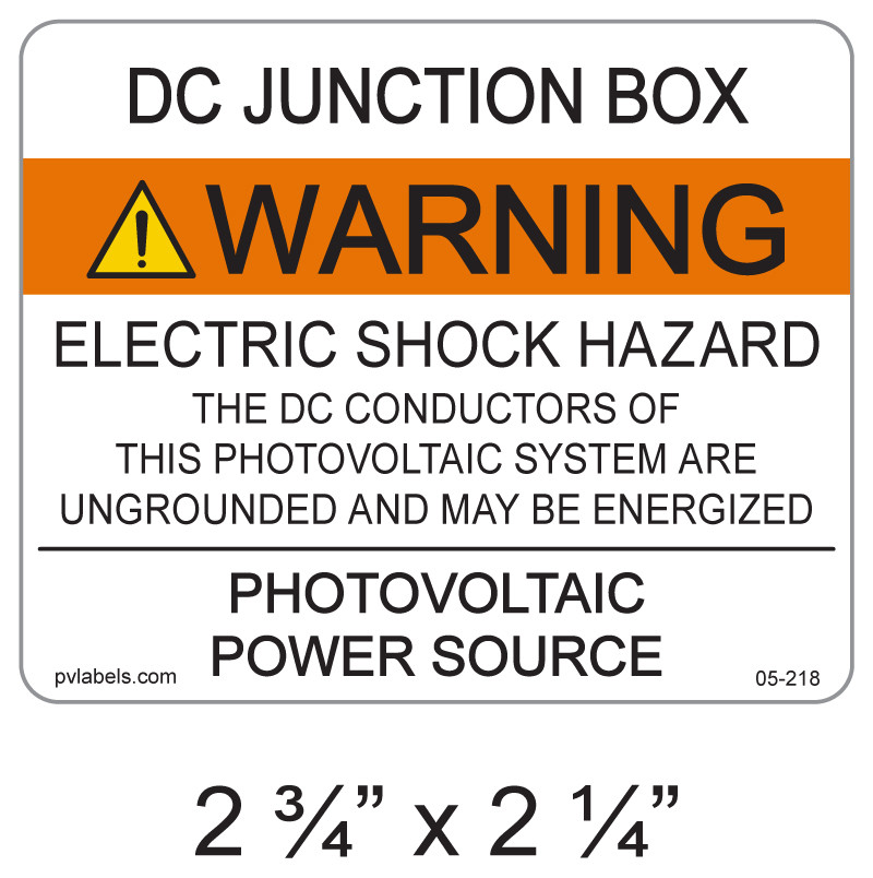 DC Junction Box Labels for Solar PV Systems | PVLabels