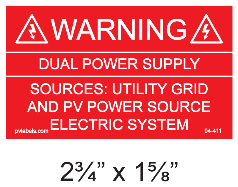 04-411 | SOLAR PLACARD - WARNING - DUAL POWER NEC 2011 | PV LABELS