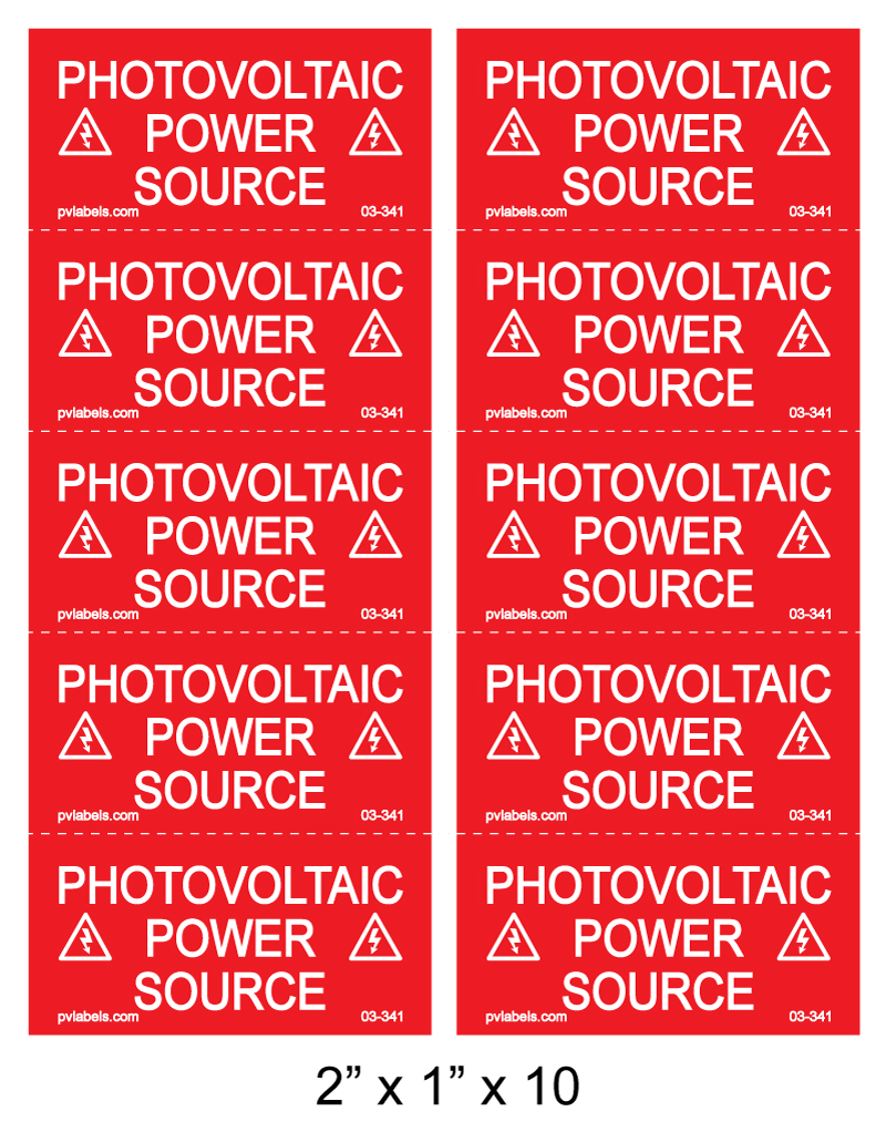 03-341 | SOLAR LABEL - PHOTOVOLTAIC - POWER - | PV LABELS