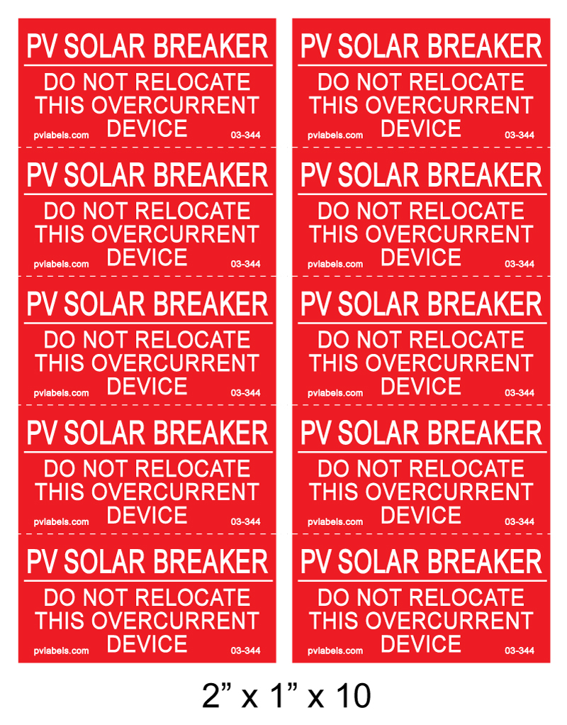 03-344 | SOLAR LABEL - PV SOLAR BREAKER - | PV LABELS