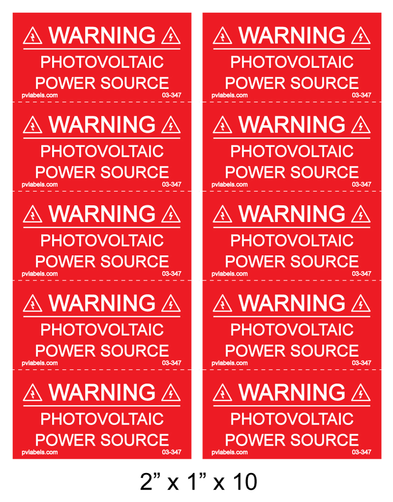 03-347 | SOLAR LABEL - WARNING - PHOTOVOLTAIC - | PV LABELS