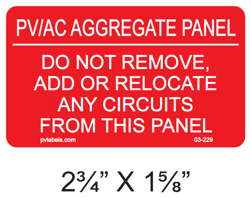 03-229 | SOLAR LABEL - PV/AC AGGREGATE PANEL - | PV LABELS
