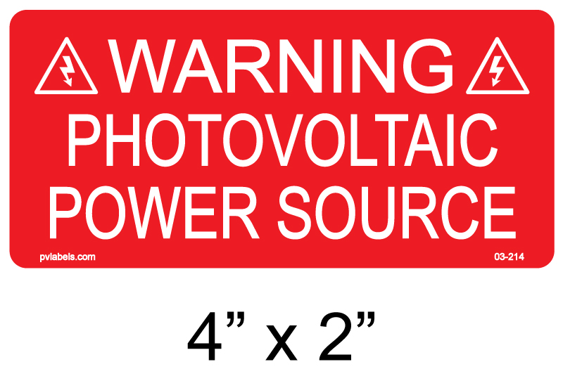 03-214 | SOLAR LABEL - WARNING - PHOTOVOLTAIC - | PV LABELS
