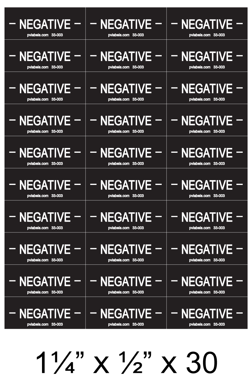 33-003 | NEGATIVE IDENTIFICATION LABEL SHEET | PV LABELS
