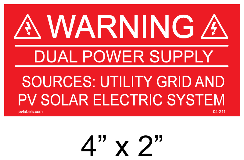 04-211 | SOLAR PLACARD - WARNING - DUAL POWER NEC 2011 705.12(D)(4 ...