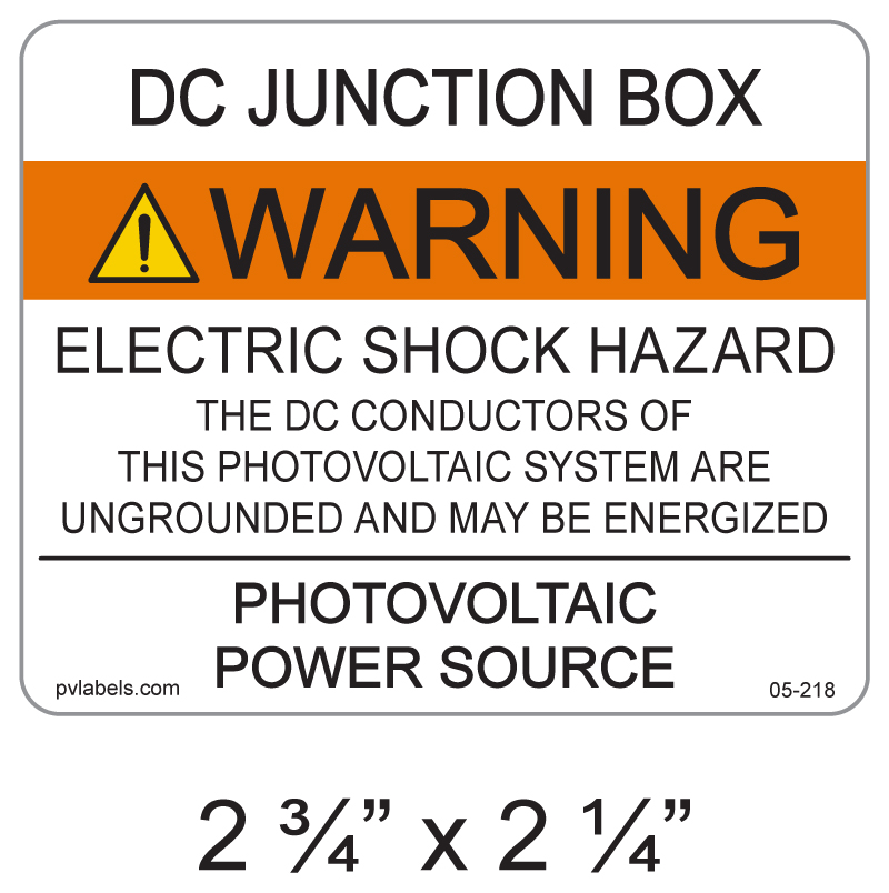 05-218 | SOLAR LABEL - DC JUNCTION BOX - NEC 2014 690.31(B) | PV LABELS