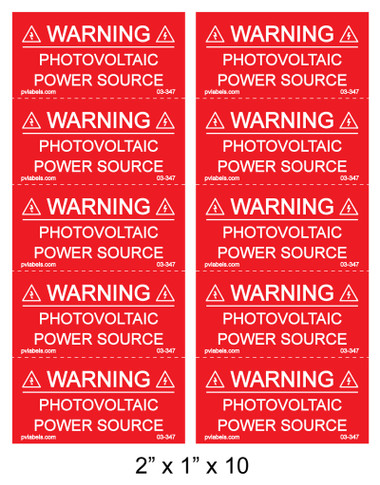 03-347 | SOLAR LABEL - WARNING - PHOTOVOLTAIC - | PV LABELS