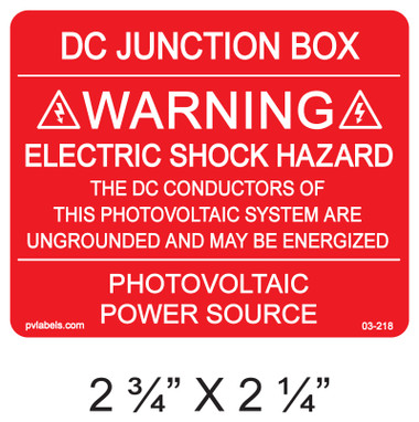 03-218 | SOLAR LABEL - DC JUNCTION BOX - NEC 2011 690.31(B) | PV LABELS