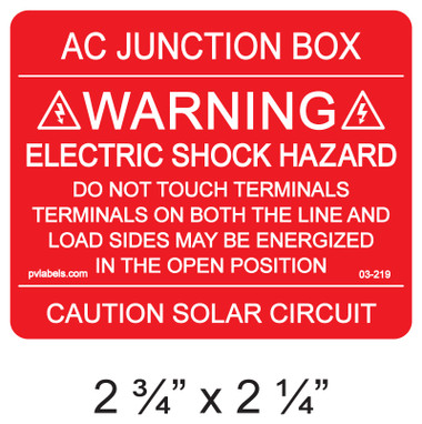 03-219 | SOLAR LABEL - AC JUNCTION BOX - NEC 2011 690.17(4) | PV LABELS