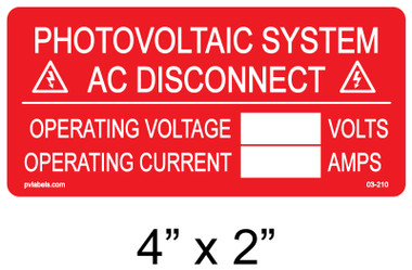 Solar Labels - AC Disconnect With Amps and Volts | PV Labels
