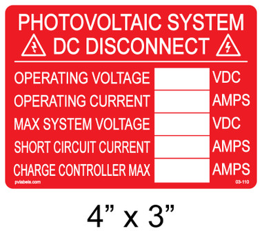 03-110 | SOLAR LABEL - PHOTOVOLTAIC SYSTEM - DC NEC 2011 690.14(C) | PV ...