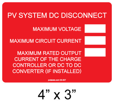 03-307 | SOLAR LABEL - PV SYSTEM DC DISCONNECT | PV LABELS