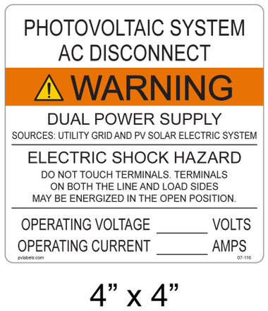 07-116 | SOLAR METAL SIGN - PHOTOVOLTAIC SYSTEM - AC NEC 2014 690.54 ...