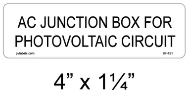 AC Junction Box For Photovoltaic Circuit | PV Labels 07-421