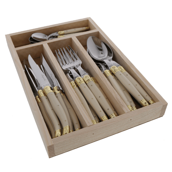 Jean Dubost 24 Piece Everyday Flatware Set in Ivory and Brass - The ...