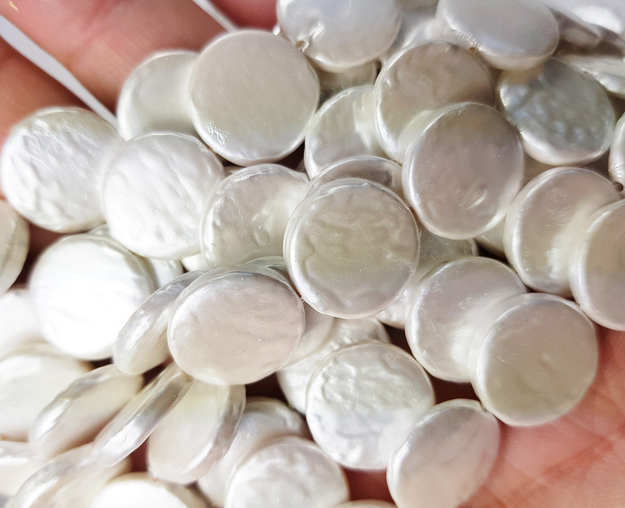 15mm White Shell Pearl Coin Beads